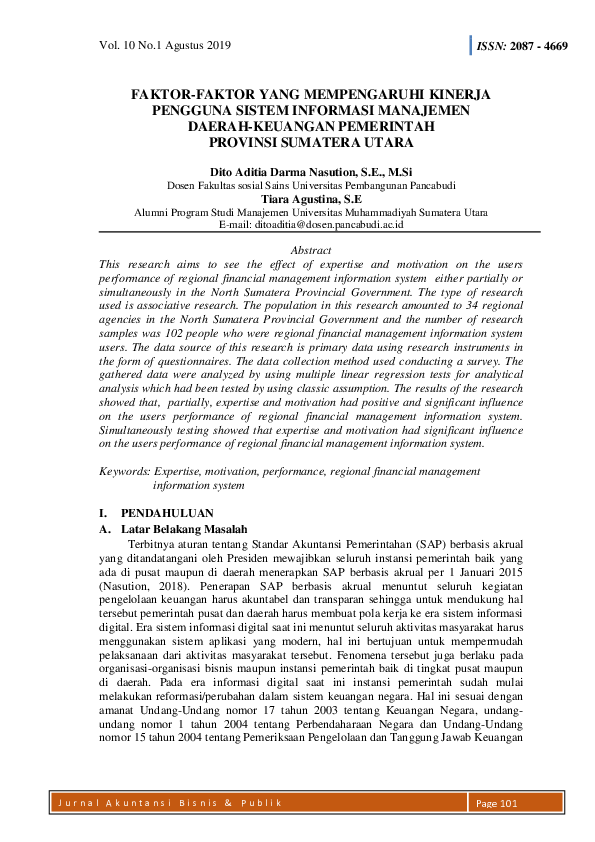 (PDF) Faktor-Faktor yang Mempengaruhi Kinerja Pengguna Sistem Informasi Manajemen Daerah ...