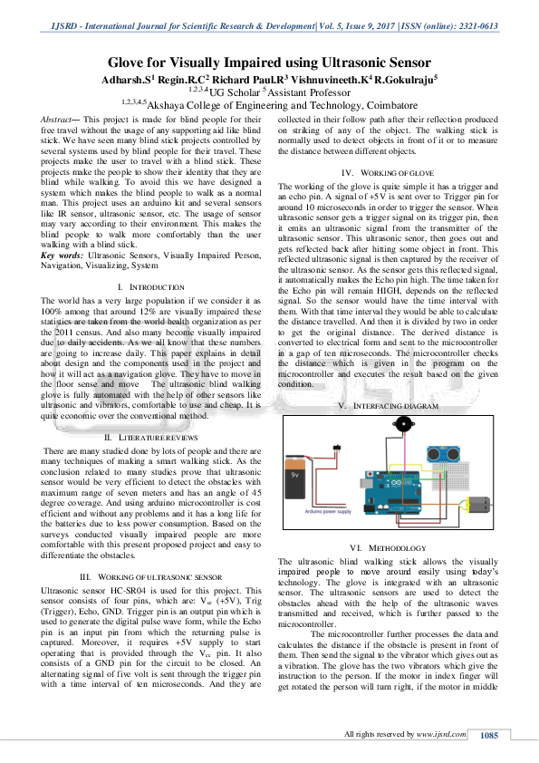 (PDF) Glove for Visually Impaired using Ultrasonic Sensor