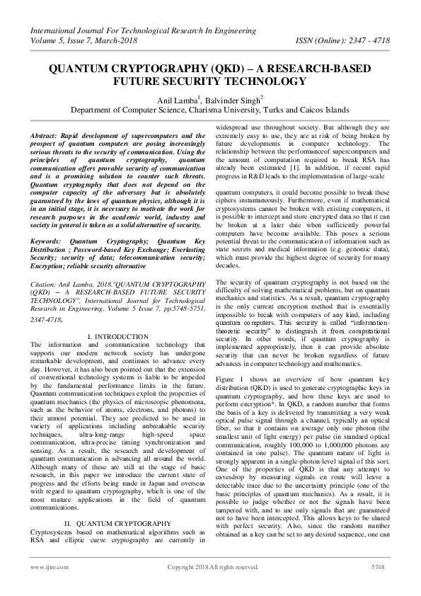 (PDF) QUANTUM CRYPTOGRAPHY (QKD) -A RESEARCH-BASED FUTURE SECURITY ...