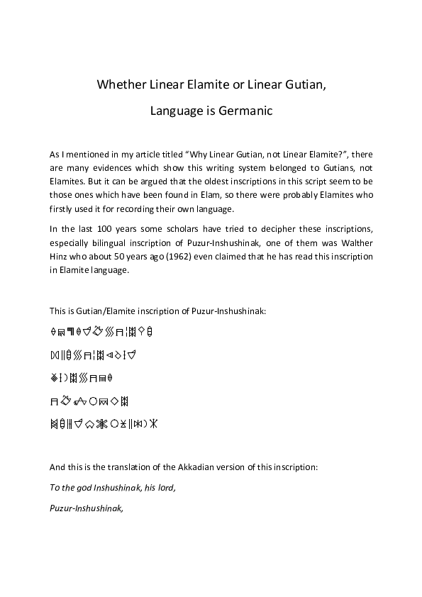 (PDF) Whether Linear Elamite or Linear Gutian/Gothic, Language is Germanic