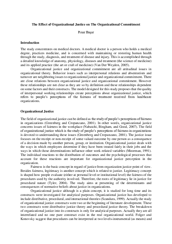 (PDF) The Effect of Organizational Justice on The Organizational Commitment
