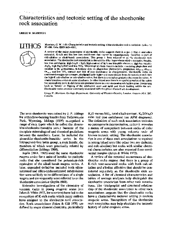 (PDF) Characteristics and tectonic setting of the shoshonite rock ...