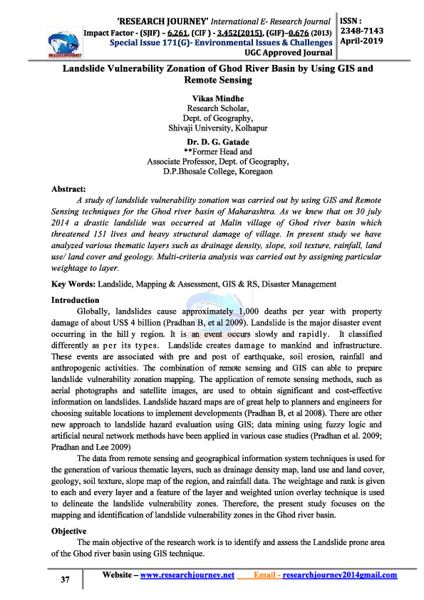(PDF) Landslide Vulnerability Zonation of Ghod River Basin by Using GIS and Remote Sensing