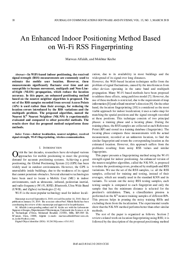 (PDF) An Enhanced Indoor Positioning Method Based on Wi-Fi RSS Fingerprinting