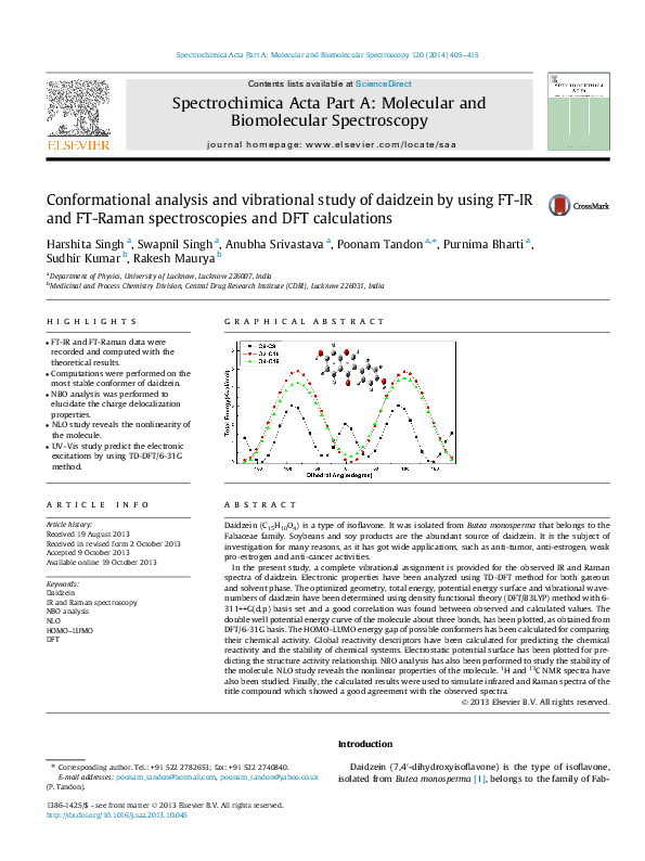 (PDF) Conformational analysis and vibrational study of daidzein by using FT-IR and FT-Raman ...
