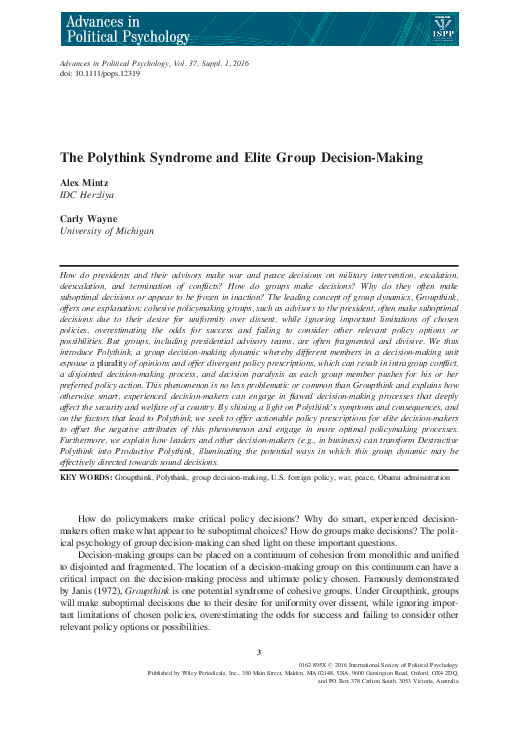 (PDF) The Polythink Syndrome and Elite Group Decision-Making
