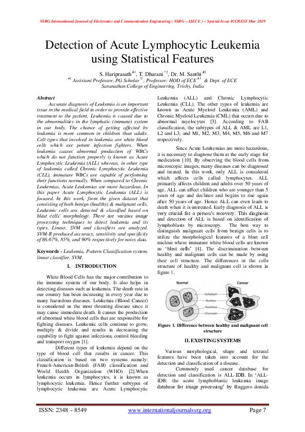 Pdf Detection Of Acute Lymphocytic Leukemia Using Statistical