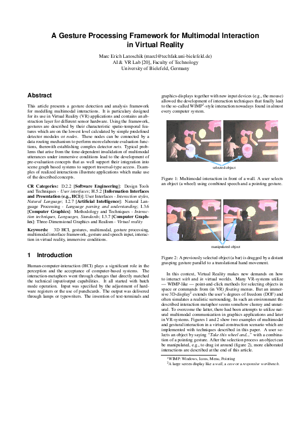 (PDF) A gesture processing framework for multimodal interaction in virtual reality