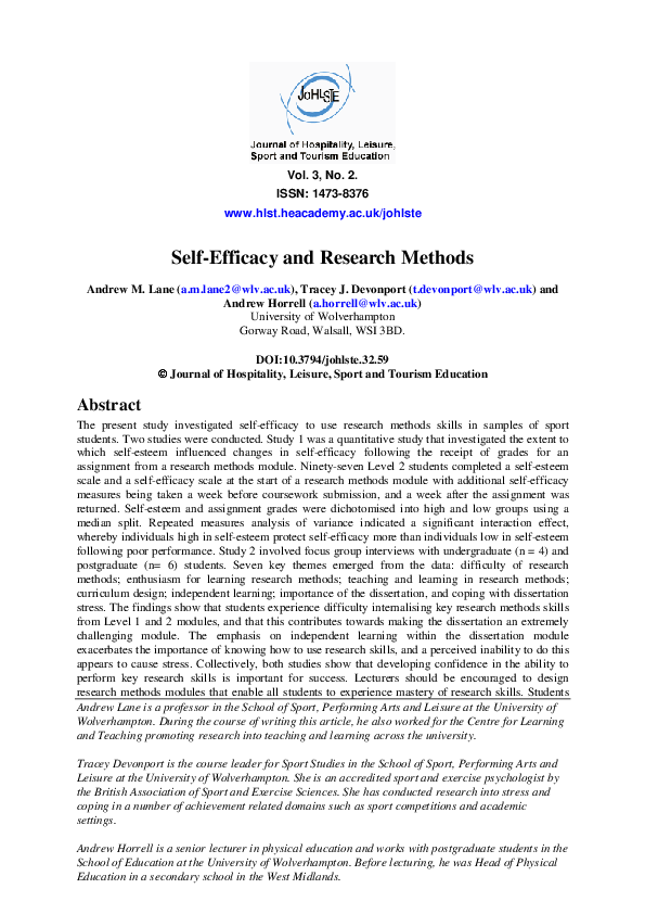 (PDF) Self-efficacy and research methods