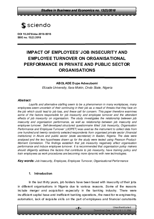 (PDF) IMPACT OF EMPLOYEES' JOB INSECURITY AND EMPLOYEE TURNOVER ON ...