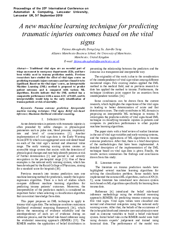 (PDF) A new machine learning technique for predicting traumatic injuries outcomes based on the ...