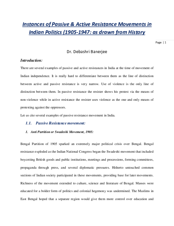 (DOC) Indian Resistance Movement: Historical Examples