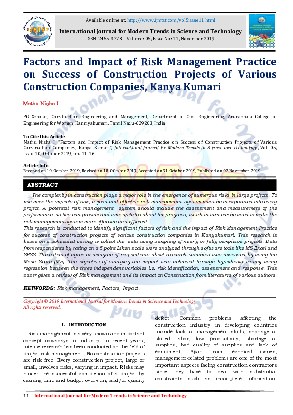 (PDF) Factors and Impact of Risk Management Practice on Success of ...