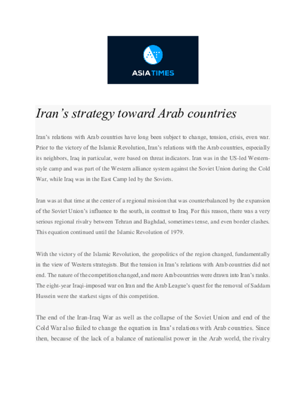 (PDF) Iran's strategy toward Arab countries