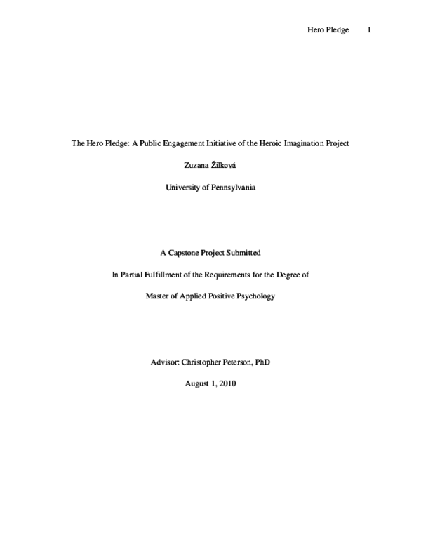 (PDF) Masters Capstone: Heroic Imagination Project - Hero Pledge & Hero ...