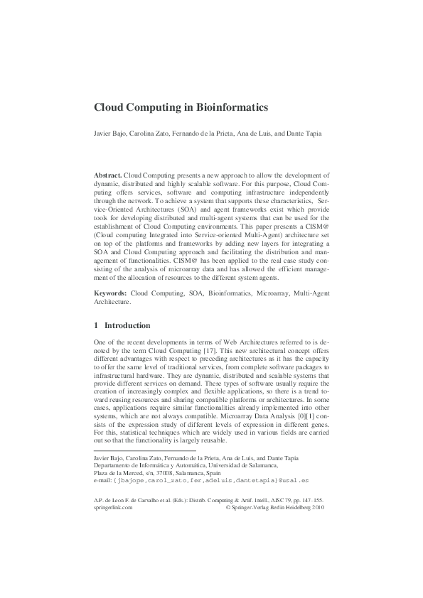 (PDF) Cloud computing in bioinformatics