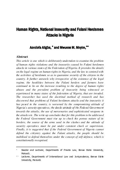 (PDF) Human Rights, National Insecurity and Fulani Herdsmen Attacks in ...