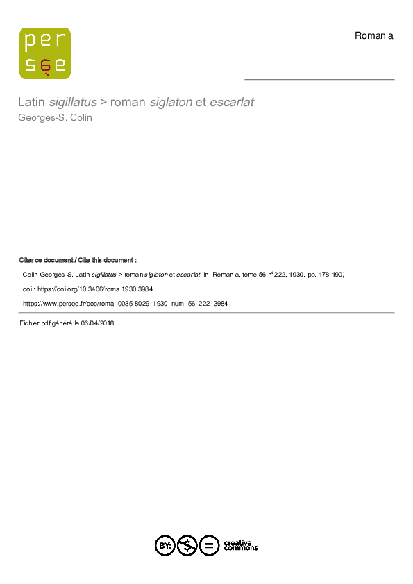 (PDF) Latin sigillatus > roman siglaton et escarlat