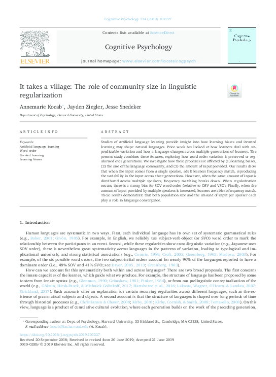 (PDF) It takes a village: The role of community size in linguistic ...
