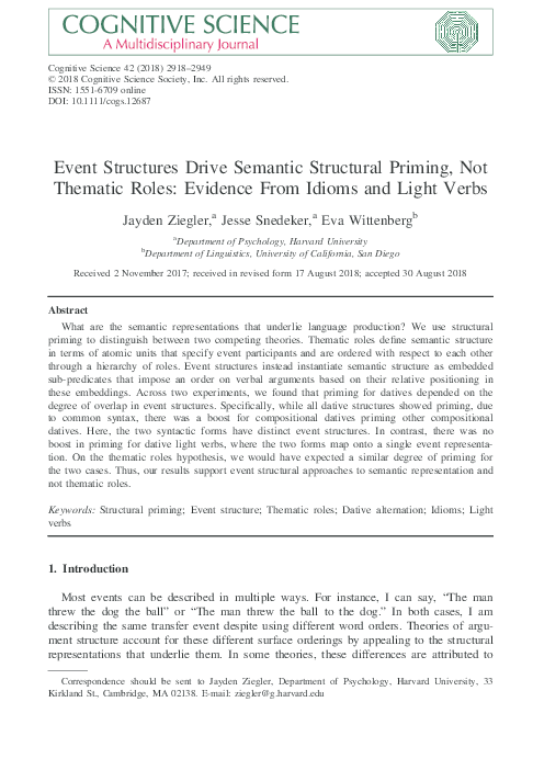 (PDF) Event Structures Drive Semantic Structural Priming, Not Thematic Roles: Evidence From ...