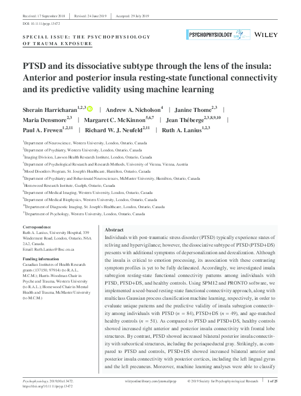 Pdf Ptsd And Its Dissociative Subtype Through The Lens Of The Insula Anterior And Posterior