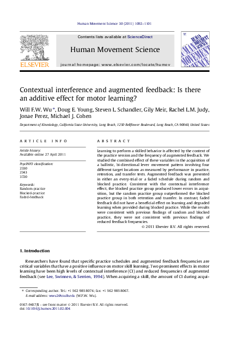 (PDF) Contextual interference and augmented feedback: Is there an additive effect for motor ...