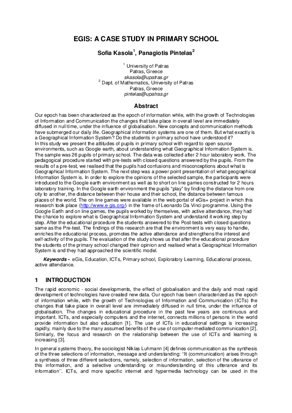 (PDF) E GIS A case study in primary school