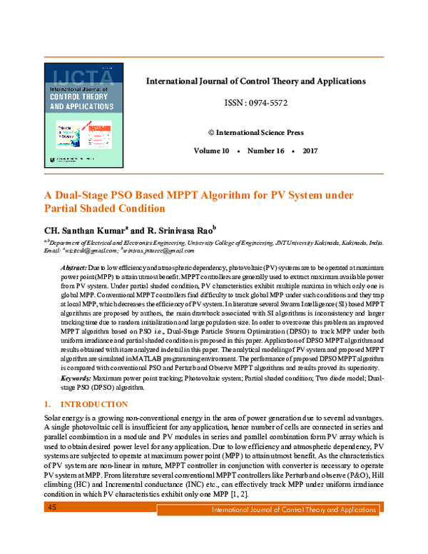 Pdf A Dual Stage Pso Based Mppt Algorithm For Pv System Under Partial