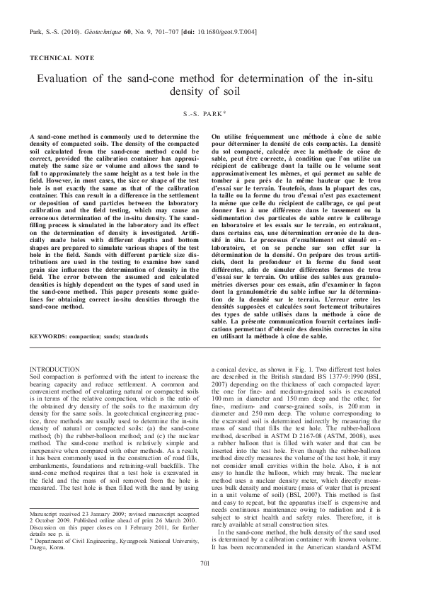 (PDF) Evaluation of the sand-cone method for determination of the in ...