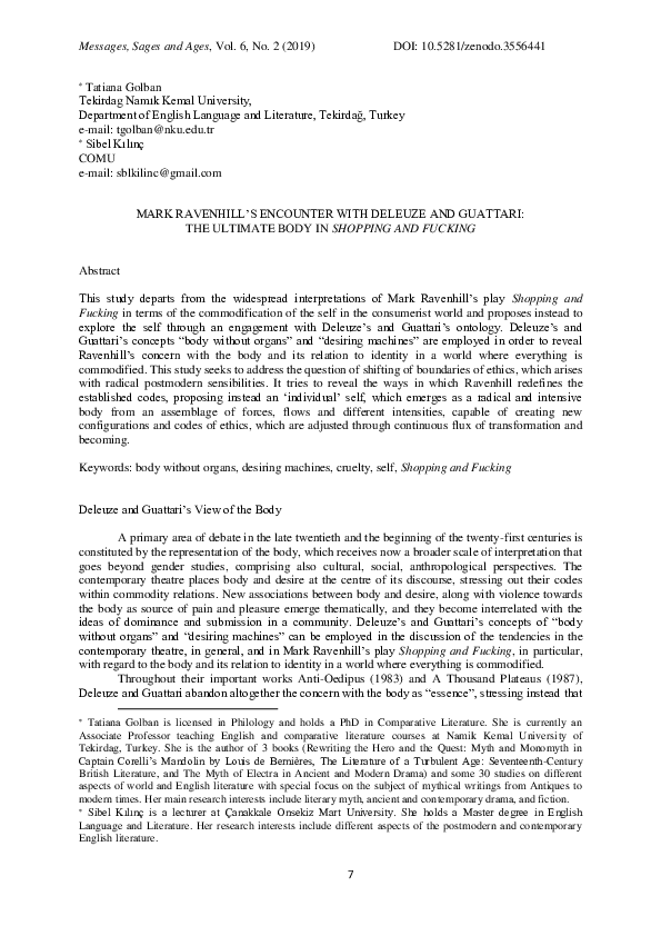 (PDF) MARK RAVENHILL’S ENCOUNTER WITH DELEUZE AND GUATTARI: THE ...