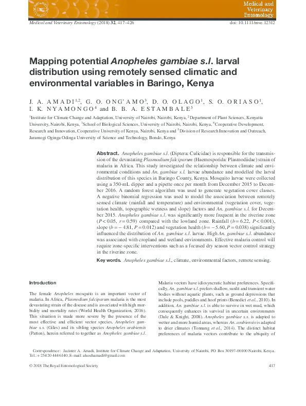 Anopheles Gambiae Distribution