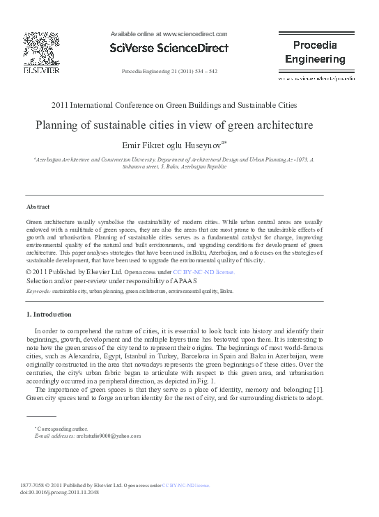 (PDF) Planning of sustainable cities in view of green architecture