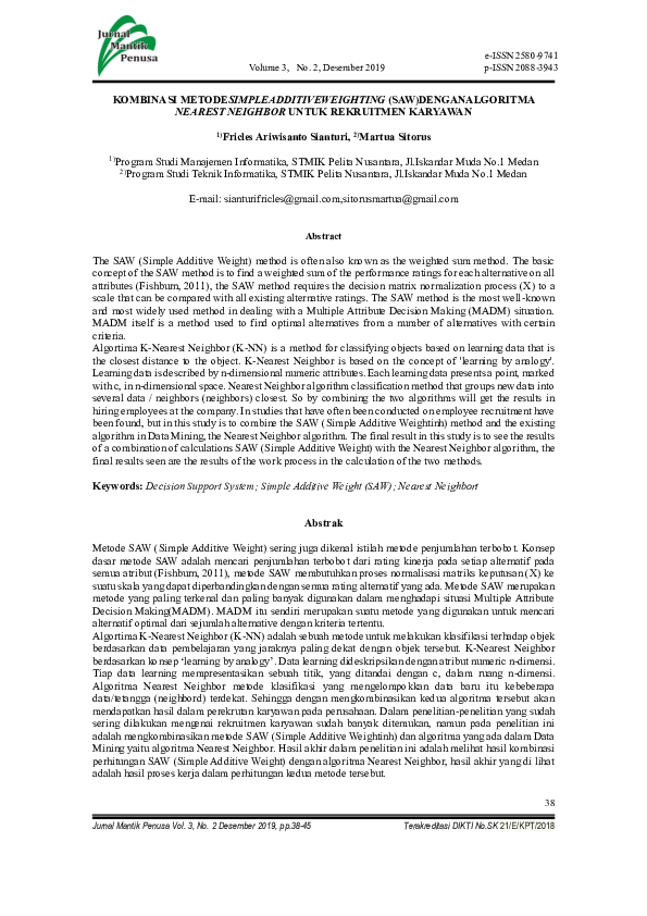 (PDF) KOMBINASI METODE SIMPLE ADDITIVE WEIGHTING (SAW) DENGAN ALGORITMA ...