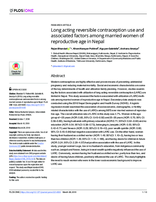 (PDF) Long acting reversible contraception use and associated factors ...