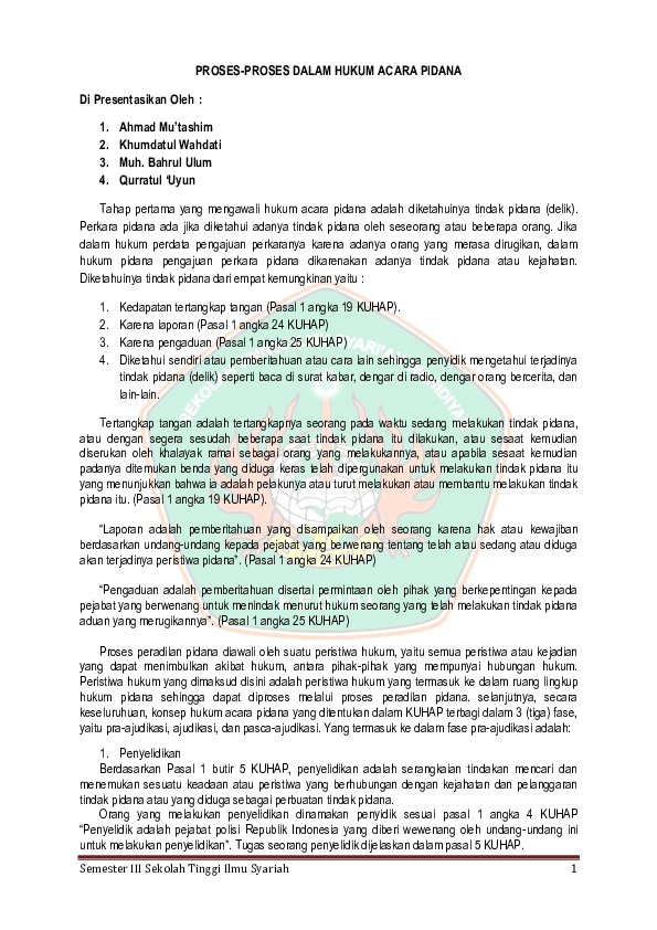 (DOC) PROSES-PROSES DALAM HUKUM ACARA PIDANA