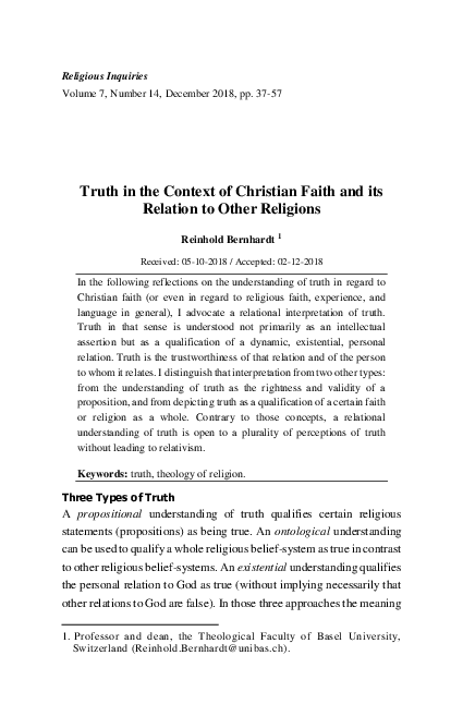 (PDF) Truth in the Context of Christian Faith and its Relation to Other ...