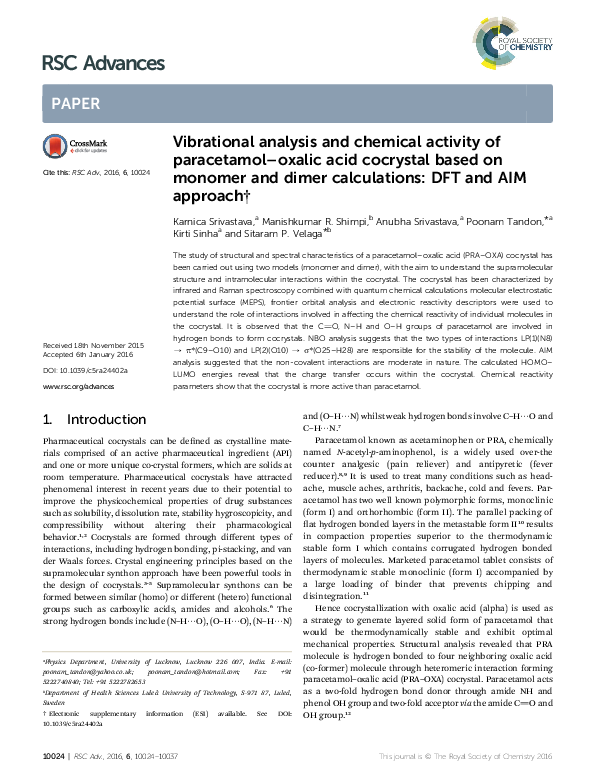 Vibrational analysis and chemical activity of paracetamol-oxalic acid ...