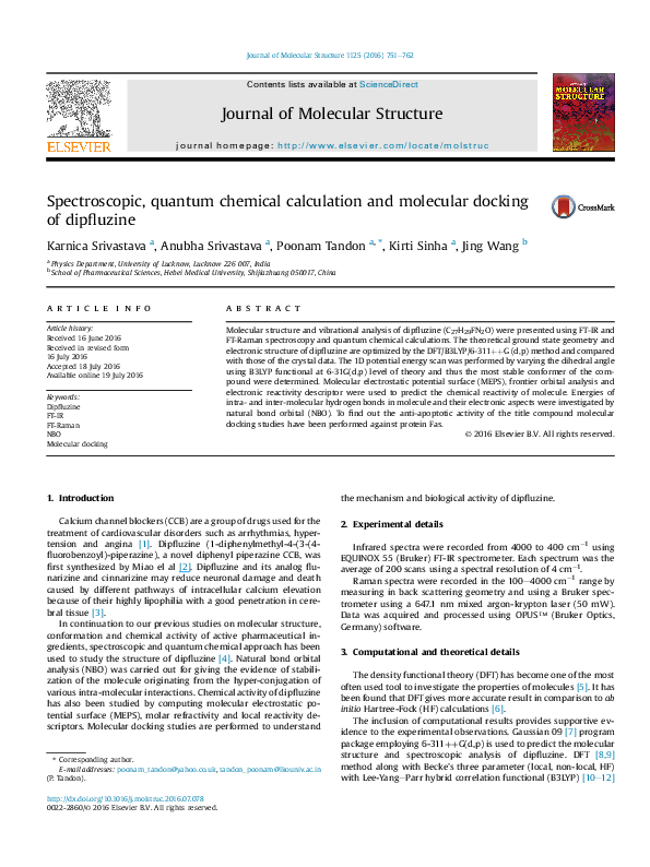 (PDF) Spectroscopic, quantum chemical calculation and molecular docking of dipfluzine