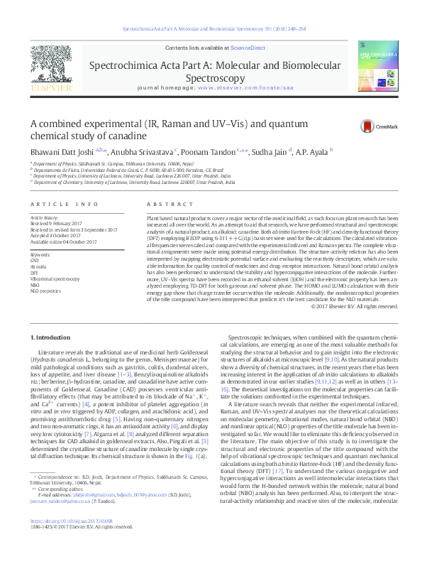(PDF) A combined experimental (IR, Raman and UV-Vis) and quantum chemical study of canadine