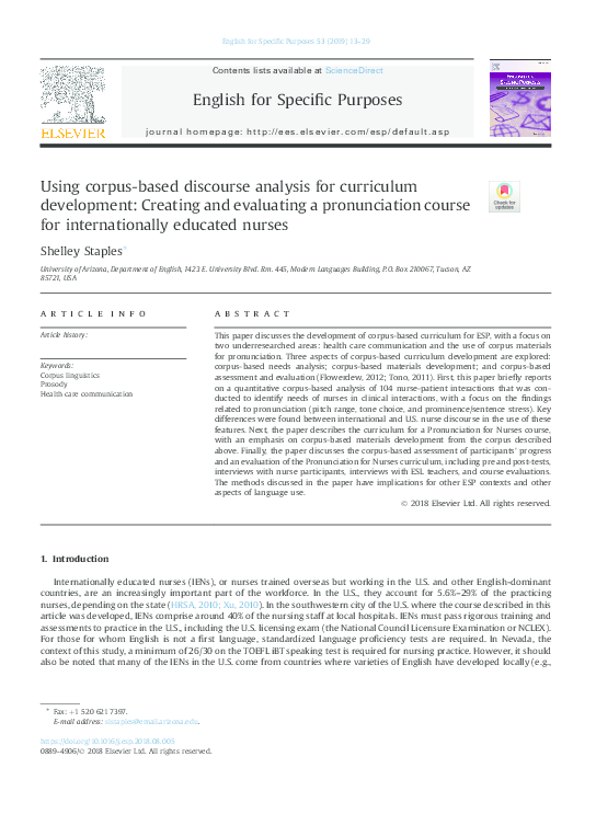 Pdf Using Corpus Based Discourse Analysis For Curriculum Development