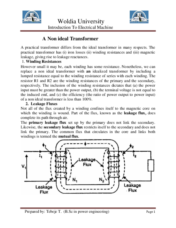 (PDF) Introduction To Electrical Machine A Non ideal Transformer