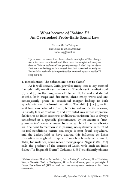 (PDF) What became of "Sabine l"? An overlooked Proto-Italic sound law