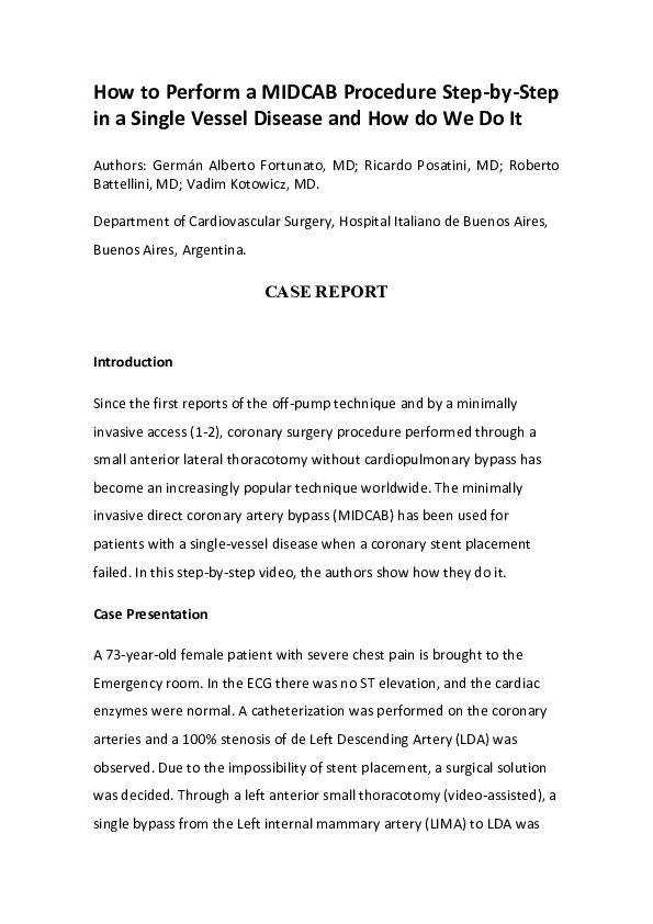 (PDF) How to Perform a MIDCAB Procedure Step-by-Step in a Single Vessel ...