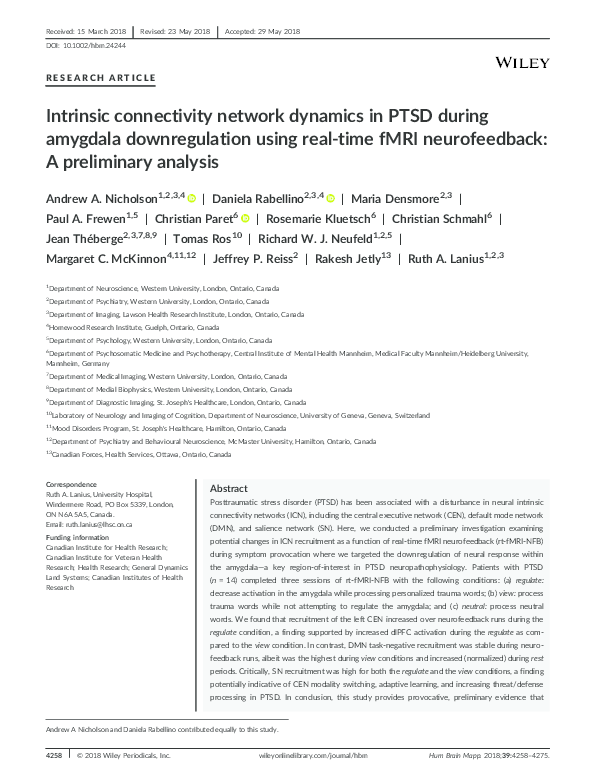 (PDF) Intrinsic connectivity network dynamics in PTSD during amygdala downregulation using real ...