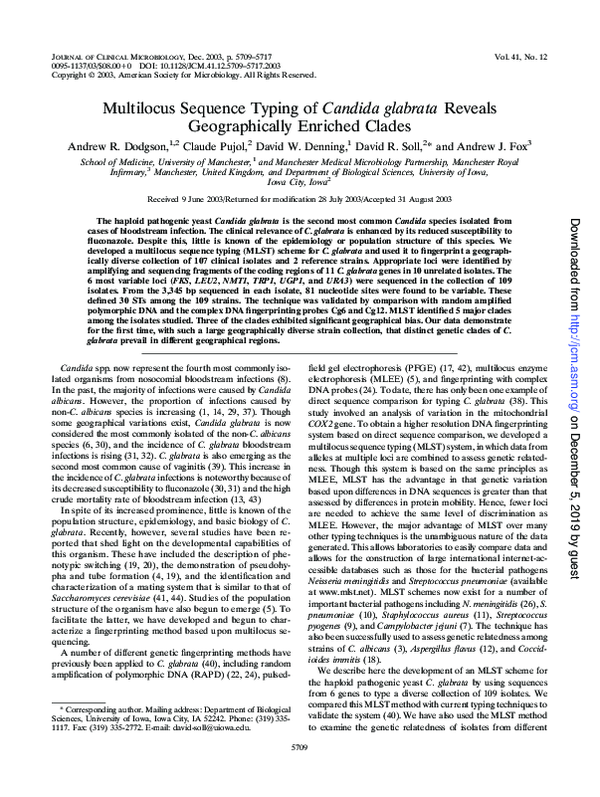(PDF) Multilocus Sequence Typing of Candida glabrata Reveals Geographically Enriched Clades