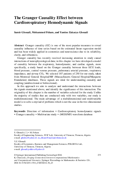 (PDF) The Granger Causality Effect between Cardiorespiratory ...
