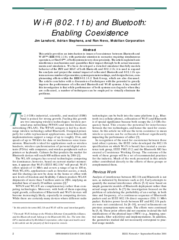 (PDF) Wi-Fi and Bluetooth: Enabling Coexistence