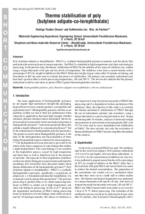 (PDF) Thermo stabilisation of poly (butylene adipate-co-terephthalate