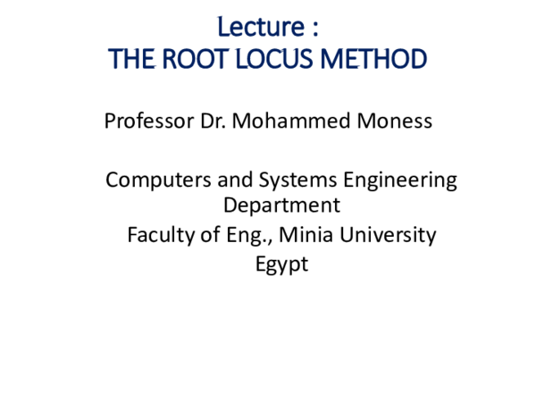 (PDF) Lecture : THE ROOT LOCUS METHOD