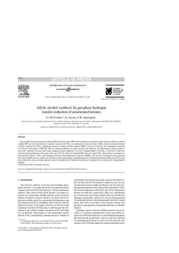 (PDF) Allylic alcohol synthesis by gas-phase hydrogen transfer ...